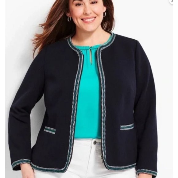 Talbots | Jackets & Coats | Talbots P Navy Knit Zip Front Collarless ...